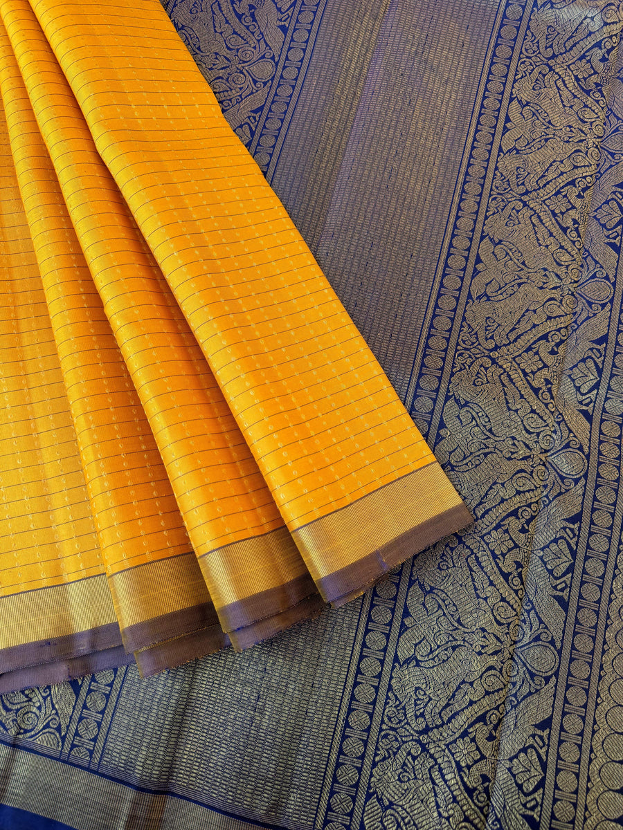 Album Untouched - mustard and navy blue Lakshadeepam – Chettinad Handloom