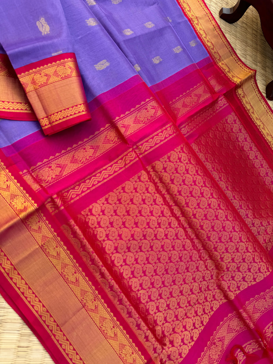 Korvai Silk Cottons - december poo and rani pink – Chettinad Handloom