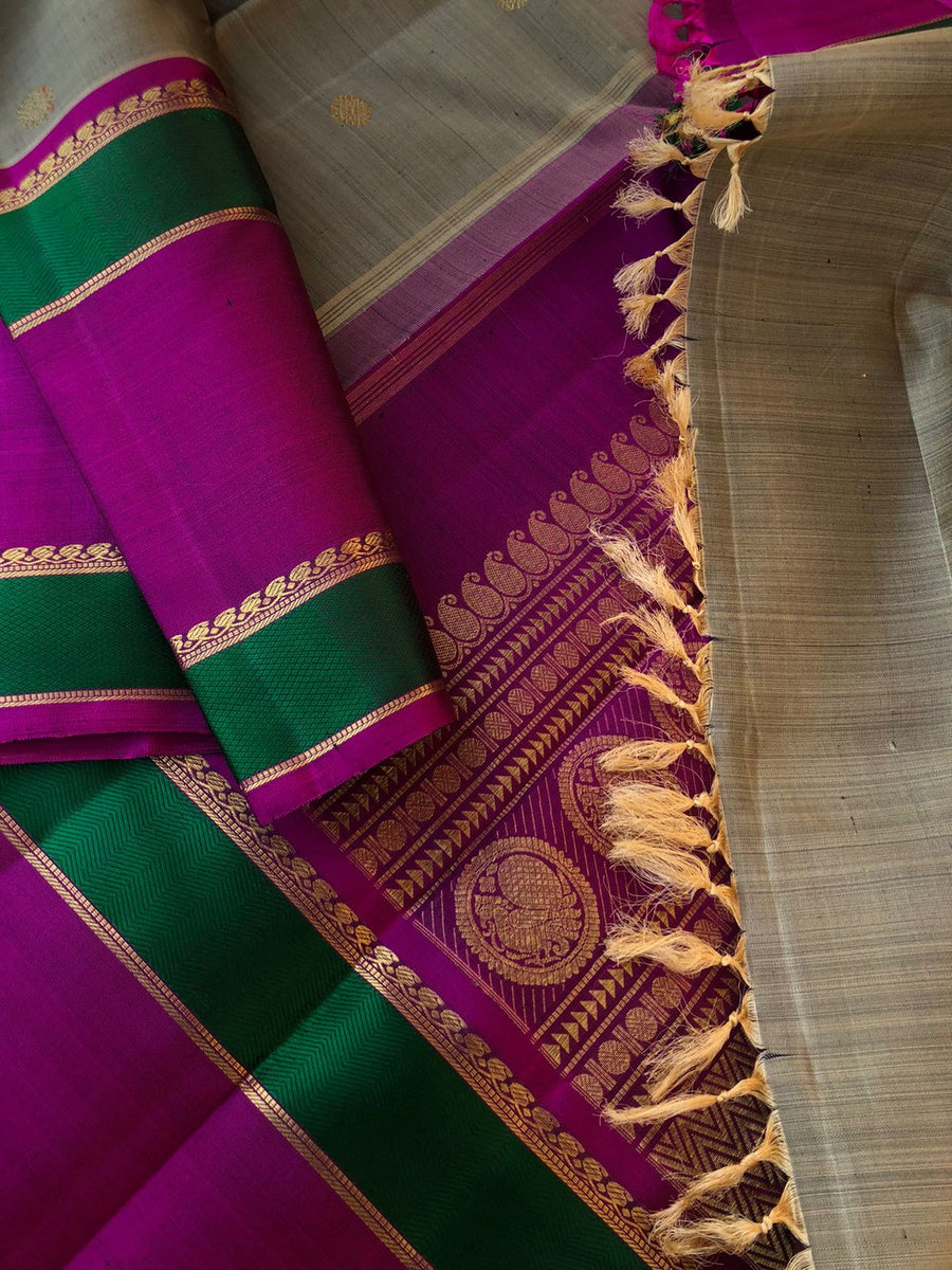 Shree - Festive Vibes on Kanchivaram - stunning beige grey with majent ...